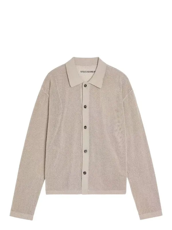 MKI MIYUKI ZOKU Mesh-knit Polo Cardigan - Neutrals