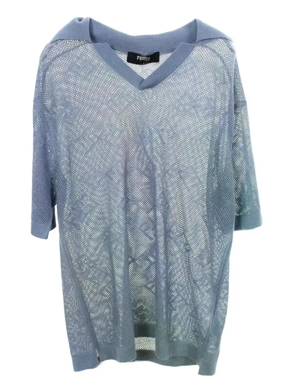 Fendi Ff-logo Mesh Knit Top - Blue