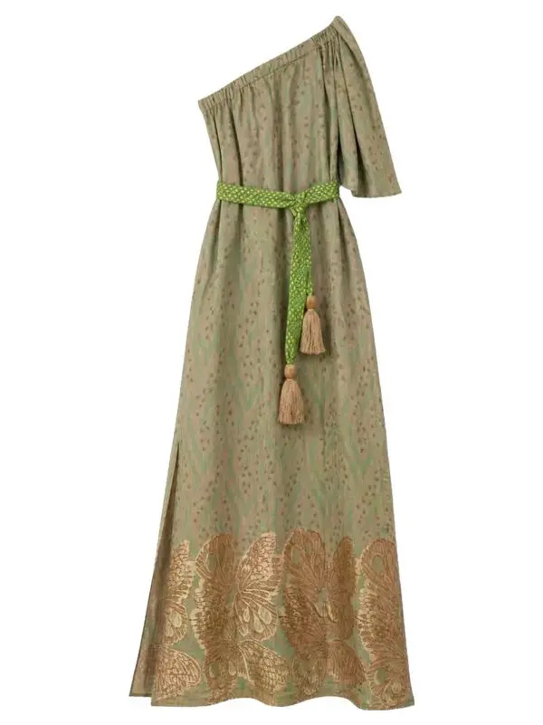 NEMA One-shoulder Butterfly-print Maxi Dress - Green