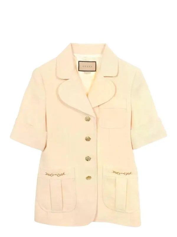 Gucci Beige Wool Diamond Pattern Horsebit Jacket - Neutrals