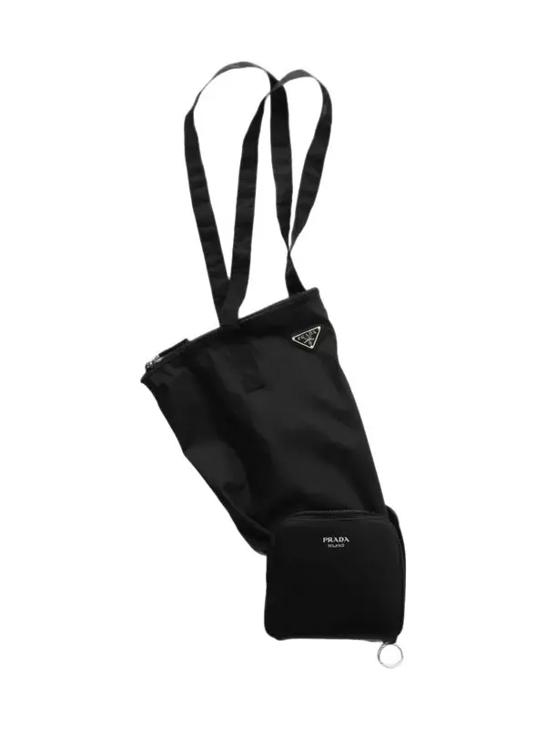 Prada Saffiano Leather Pendant With Re-nylon Tote Bag - Black