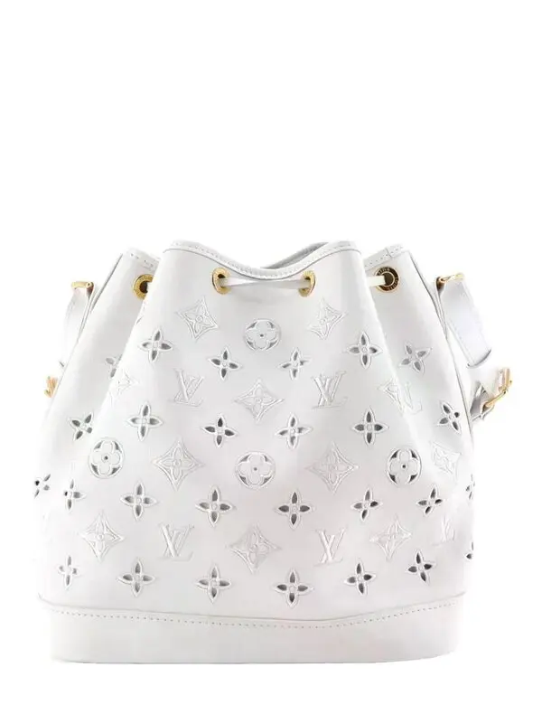 LOUIS VUITTON Monogram Cutout Leather Bucket Bag - White