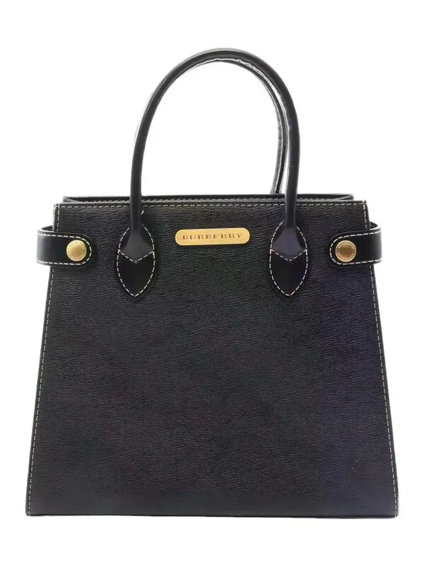 Burberry Logo Plaque Leather Tote Bag - Black