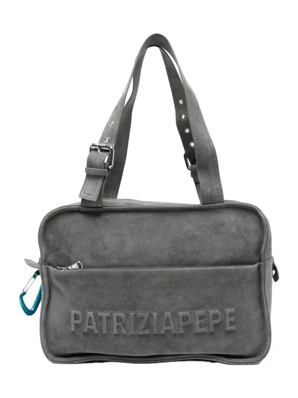 Patrizia Pepe Logo-embossed Suede Shoulder Bag - Grey