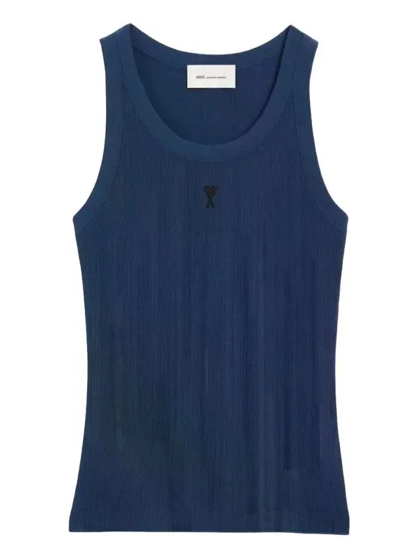 AMI Paris De Coeur Ribbed Tank Top - Blue