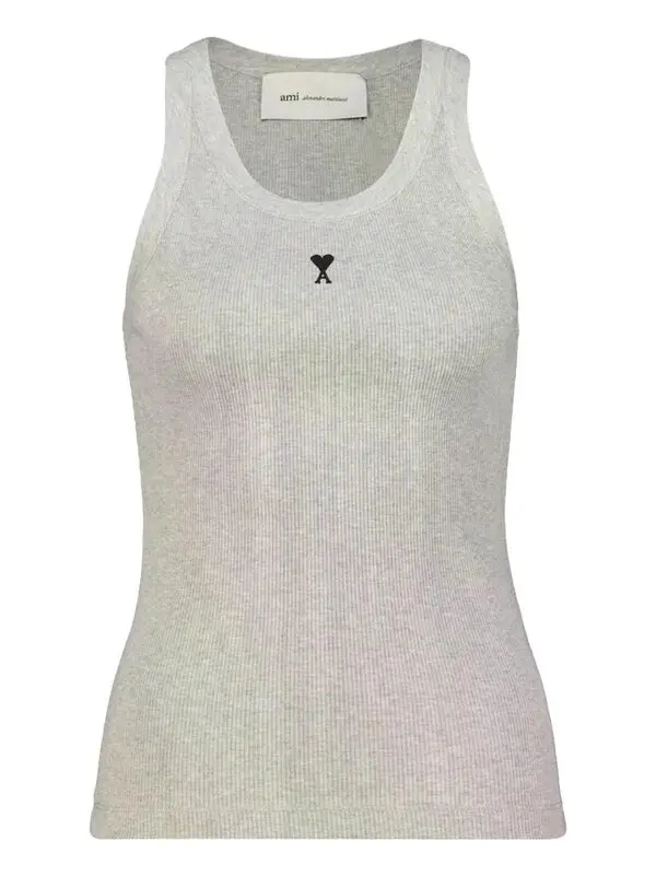 AMI Paris De Coeur Ribbed Tank Top - Grey