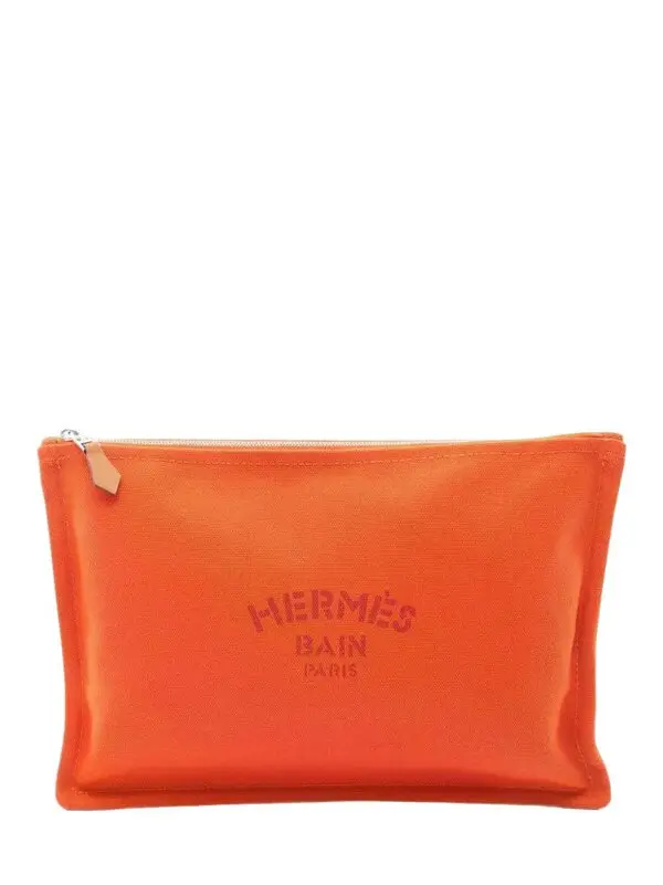 Hermès Cotton Pouch With Leather Zip Pull - Orange