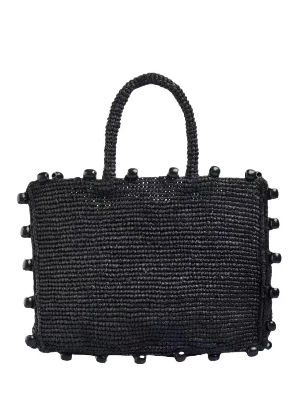 MC2 SAINT BARTH Colette Bead-embellished Woven Raffia Shoulder Bag - Black