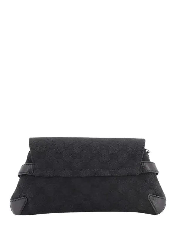 Gucci Horsebit Chain Gg Canvas Leather Clutch Bag - Black