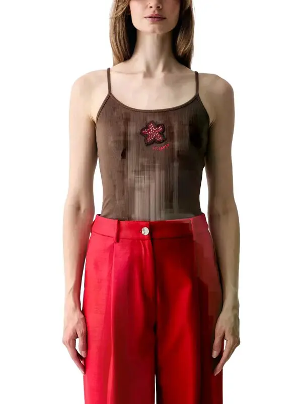 MC2 SAINT BARTH Ribbed Tank Top With Beaded Starfish Patch - Brown