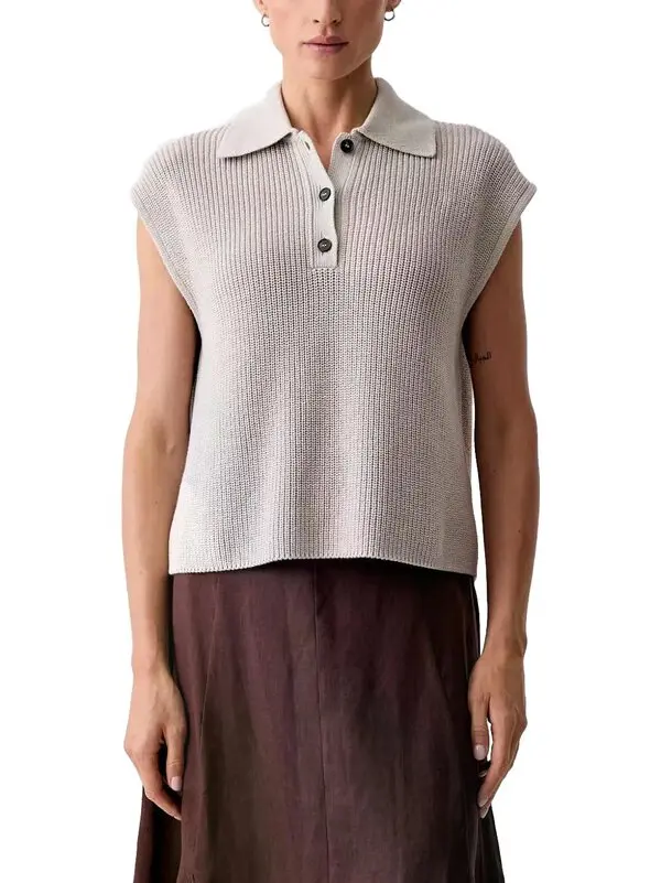 Marc O'polo Sleeveless Ribbed Knit Polo Shirt - Neutrals