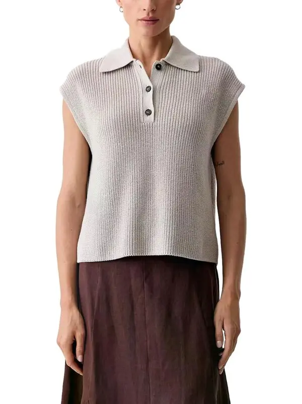Marc O'polo Sleeveless Ribbed Knit Polo Shirt - Neutrals