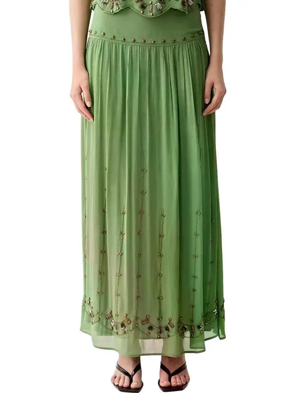 HOSS INTROPIA Bead-embellished Pleated Maxi Skirt - Green