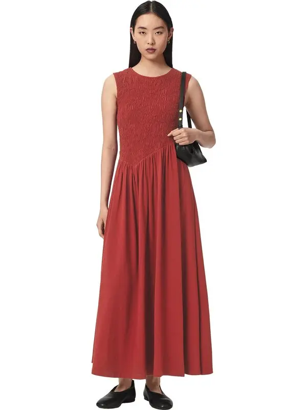 ALLSAINTS Luna Crinkle Cotton Midi Dress - Red