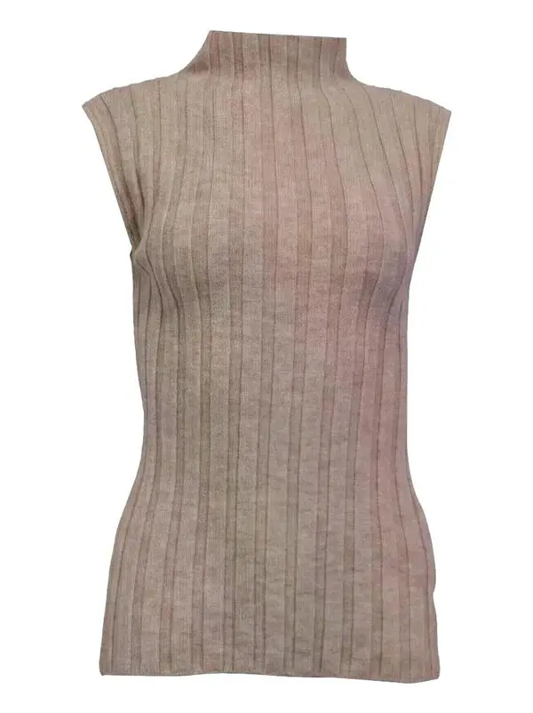 ANINE BING Ribbed Knit Mock Neck Sleeveless Top - Neutrals