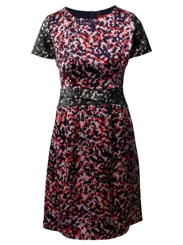 BOSS Camouflage Print Round Neck Short Sleeve Dress - Neutrals