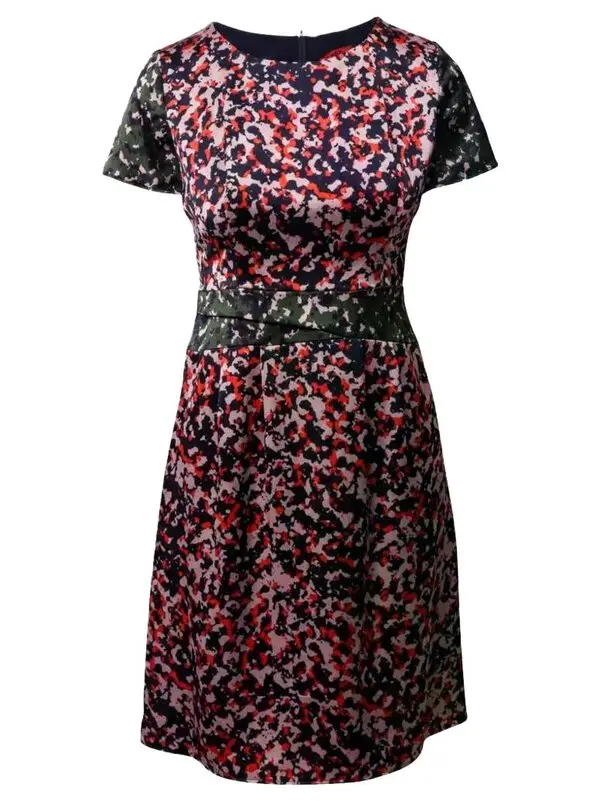 BOSS Camouflage Print Round Neck Short Sleeve Dress - Neutrals