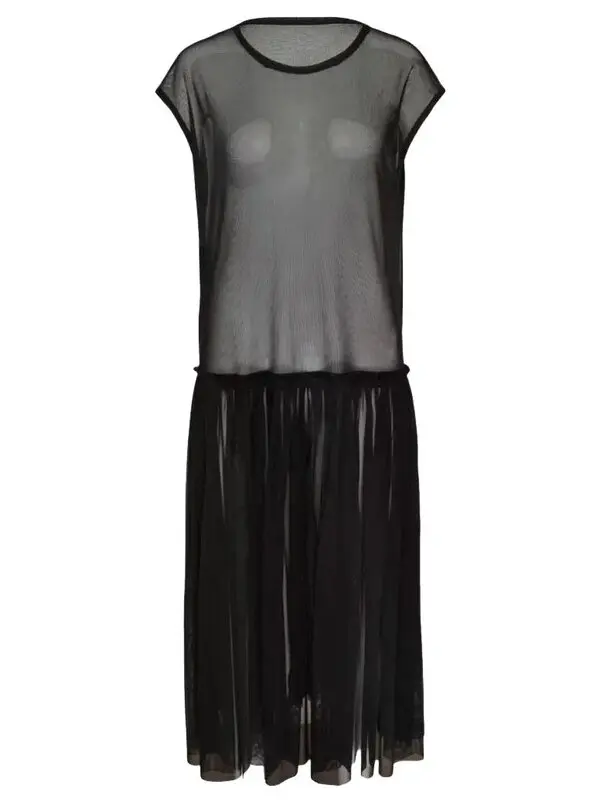 Yohji Yamamoto Gathered Mesh Midi Dress - Black
