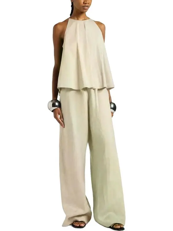Liviana Conti Halterneck Pleated Top - Neutrals