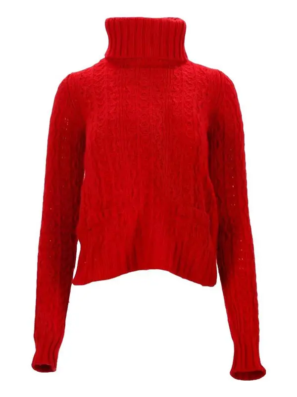 Moncler Cable Knit Roll Neck Sweater - Red