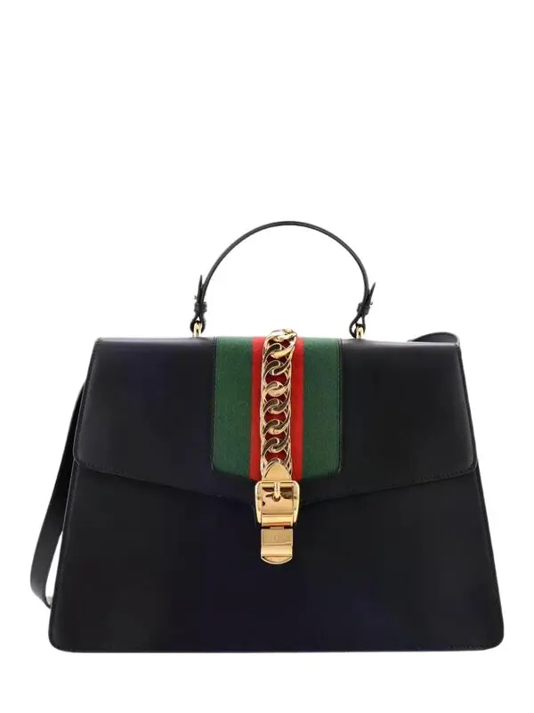 Gucci Sylvie Top Handle Bag Leather Large Satchel - Black