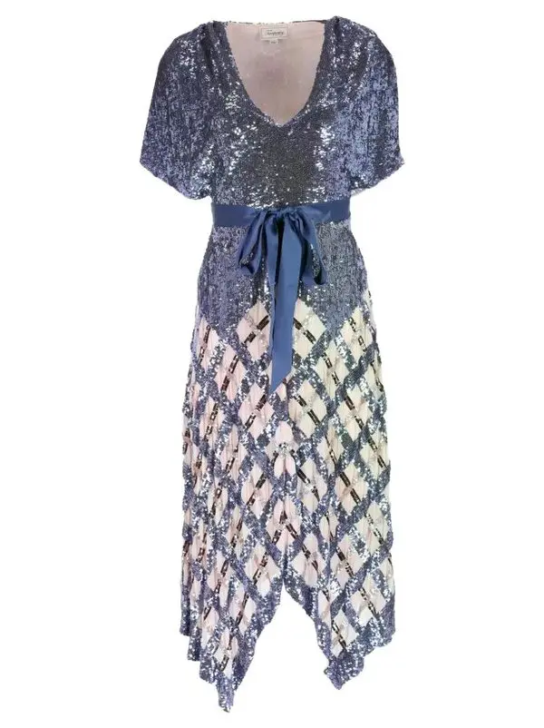 TEMPERLEY LONDON Akiko Belted Sequined Midi Dress - Blue
