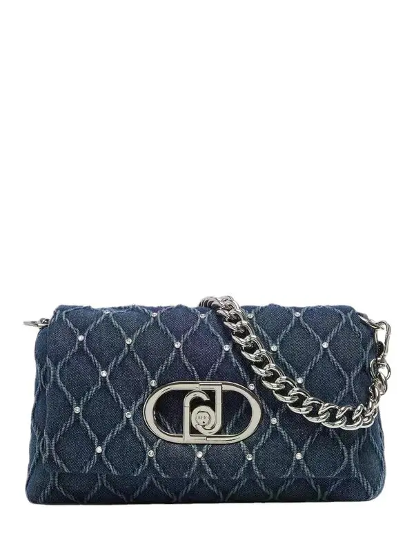 Liu Jo Medium Quilted Denim Shoulder Bag With Rhinestone Embellishments - Blue
