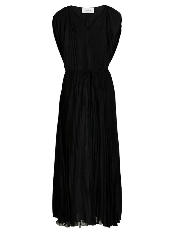 Valentino Garavani Silk Crepe Pleated Maxi Dress - Black