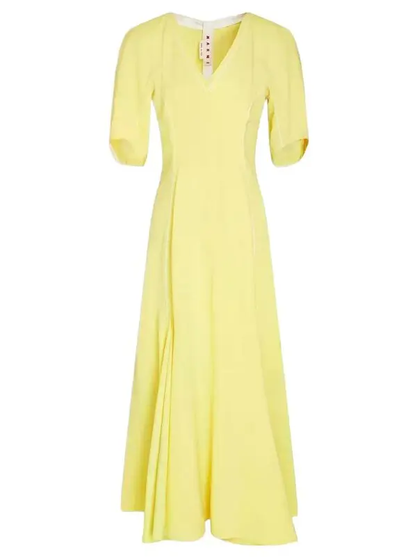 Marni Pleated Stretch-crepe Midi Dress - Yellow