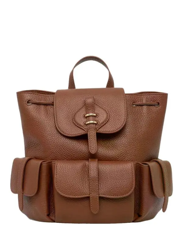 COCCINELLE Medium Mavery Grainy Leather Drawstring Backpack - Brown