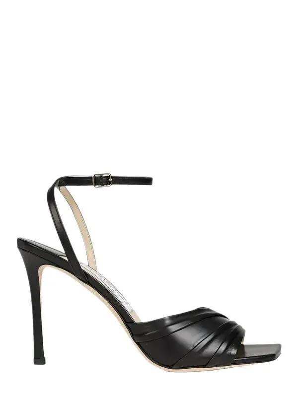 JIMMY CHOO Basil Ruched Leather Sandals - Black