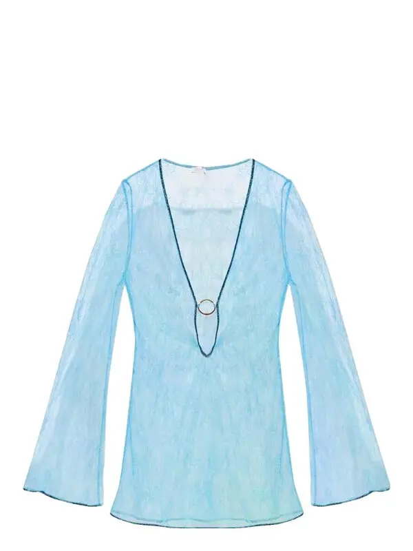 Oseree Kaftan Lace Mini Dress With Flared Sleeves - Blue