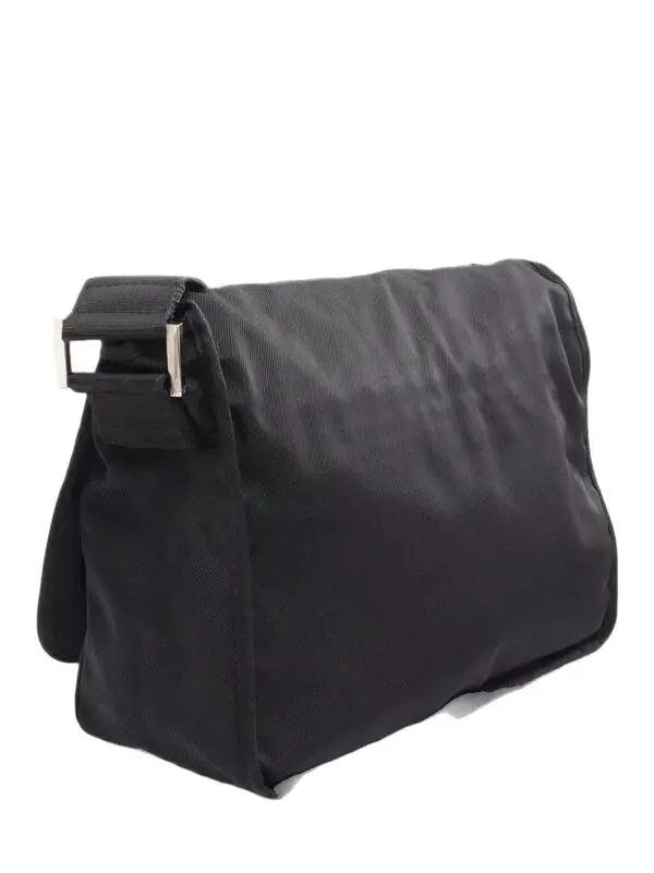 Fendi 2000s Logo Plate Shoulder Bag - Black