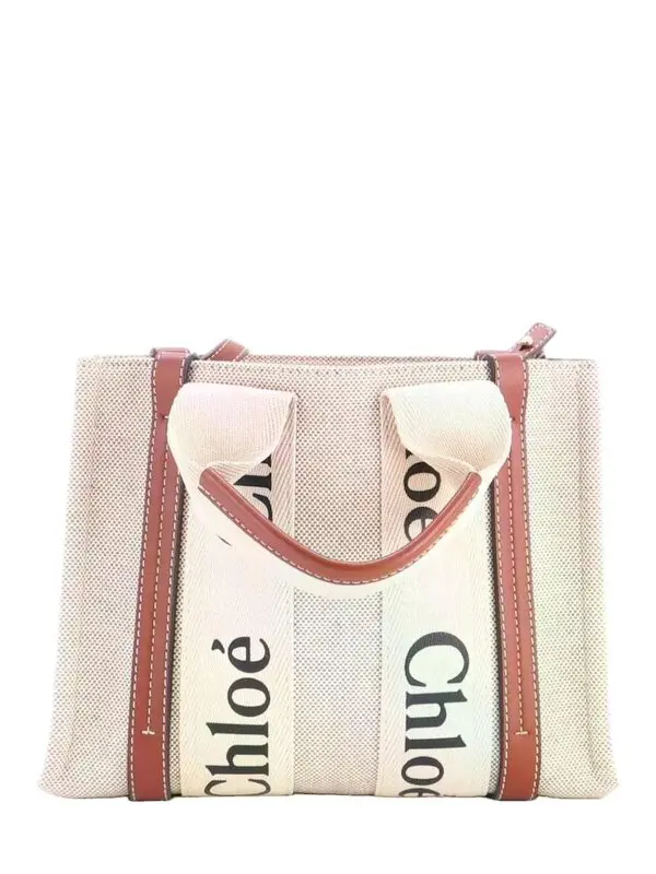 Chloé Woody Canvas With Leather Small Tote Bag - Brown