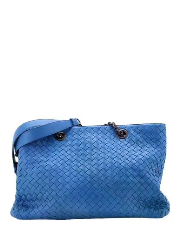 Bottega Veneta Double Chain Intrecciato Nappa Medium Tote Bag - Blue