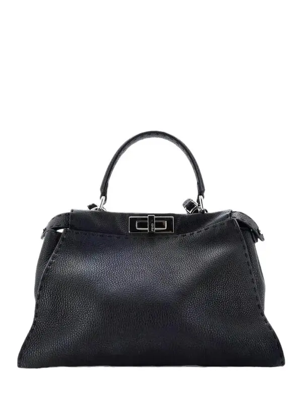 Fendi Selleria Peekaboo Rigid Leather Satchel - Black