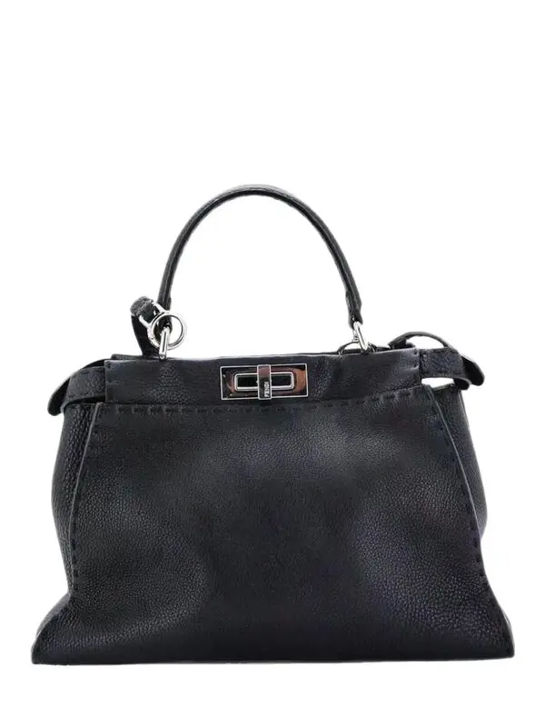 Fendi Selleria Peekaboo Rigid Leather Satchel - Black