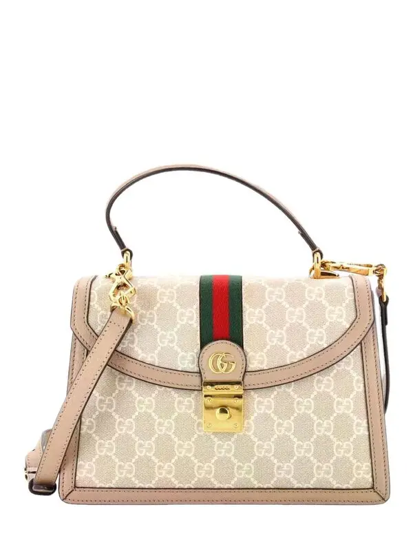 Gucci Ophidia Flap Top Handle Bag Gg Coated Canvas Small Satchel - Neutrals