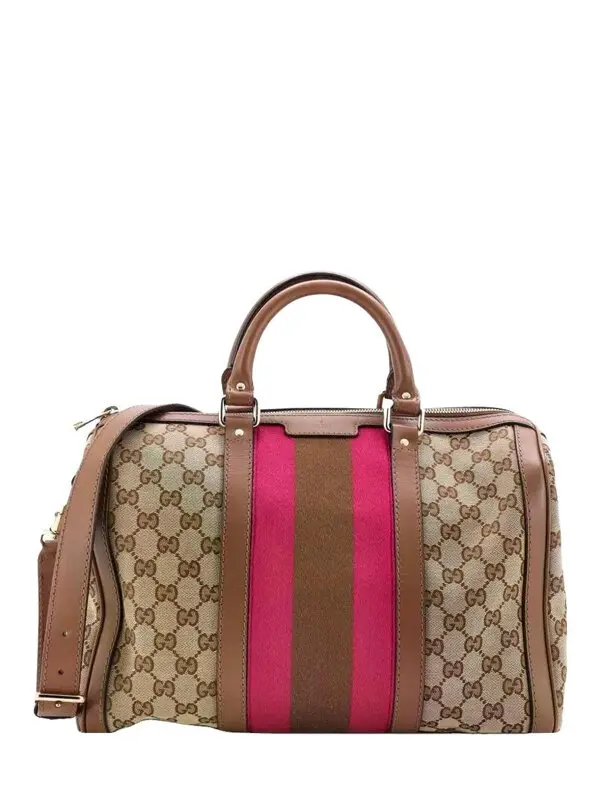 Gucci Vintage Web Boston Bag Gg Canvas Medium Satchel - Brown
