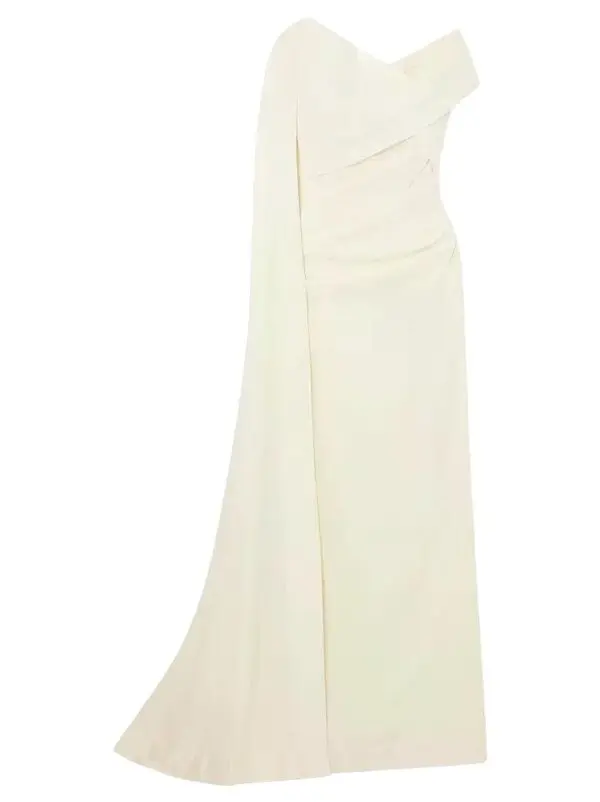 Talbot Runhof Maxi Dress With Cape Effect And Ruched Detail - Neutrals