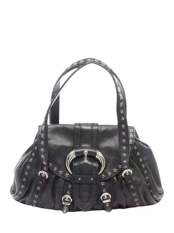 Dior Eyelet Lizard-embossed Leather Shoulder Bag - Black