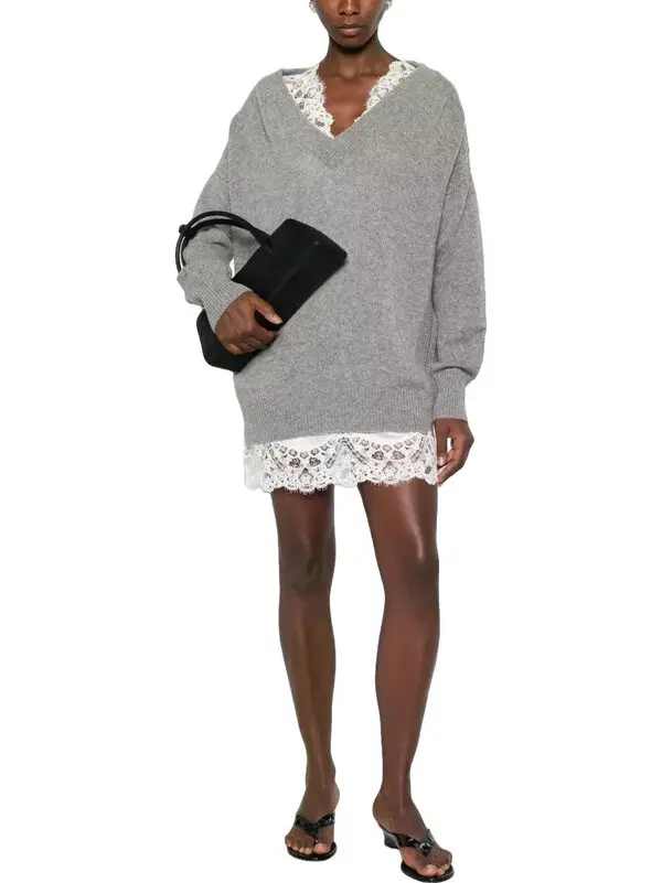 Ermanno Scervino Cashmere Lace Trim Mini Dress - Grey