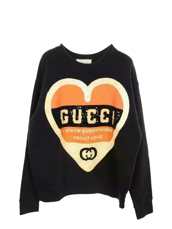 Gucci Cotton Sequin Heart Logo Sweatshirt - Black