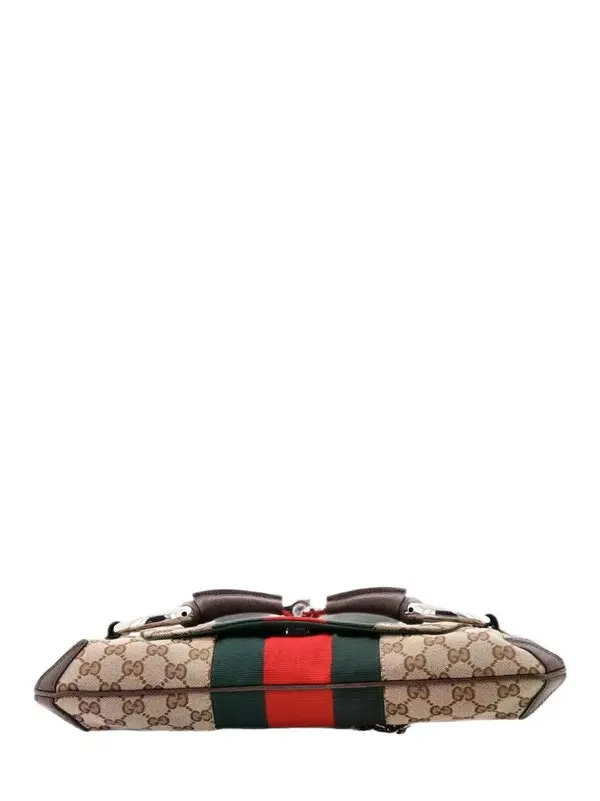Gucci Horsebit Nm Web Chain Clutch Gg Canvas Medium Shoulder Bag - Brown