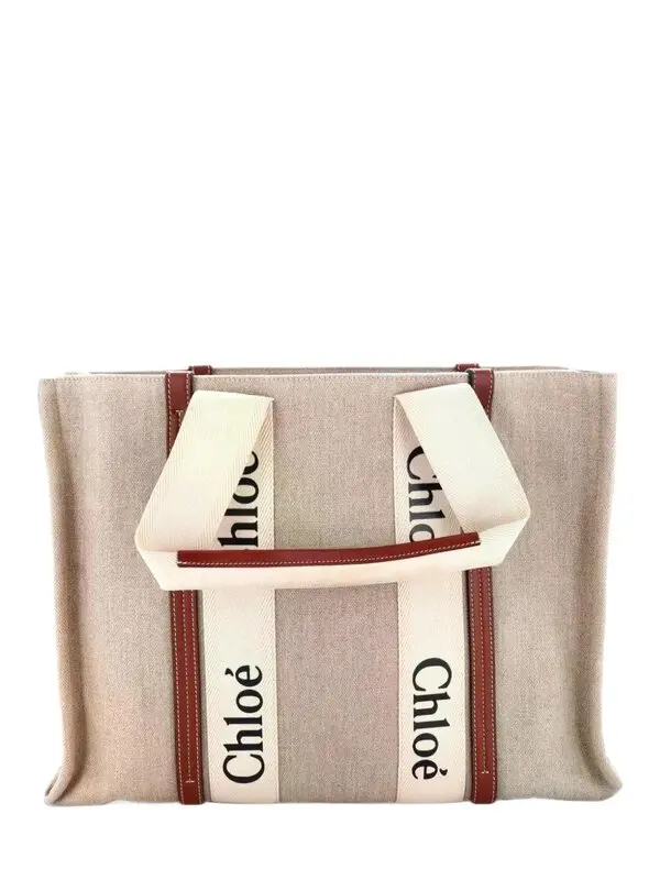 Chloé Woody Canvas With Leather Large Tote Bag - Brown