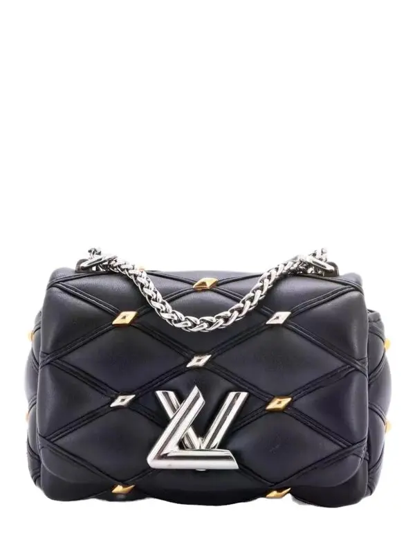 LOUIS VUITTON Go-14 Handbag Studded Malletage Leather Shoulder Bag - Black