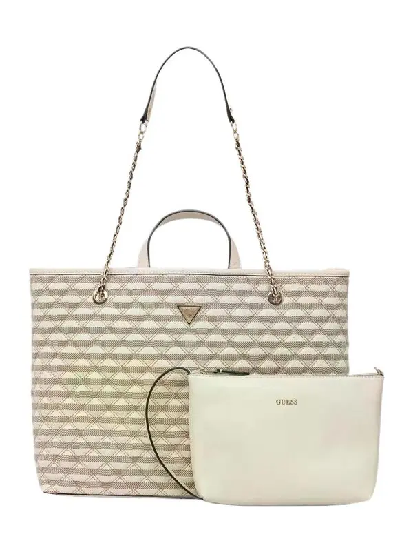 Guess Quilted Striped Tote Bag With Chain Strap - Neutrals