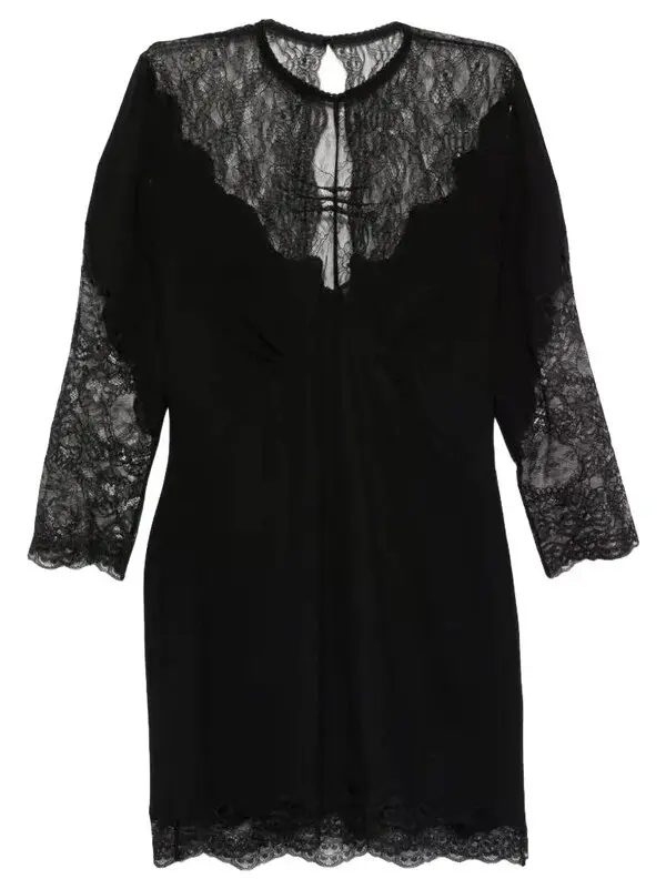 Attico Lace Trimmed Mini Dress - Black