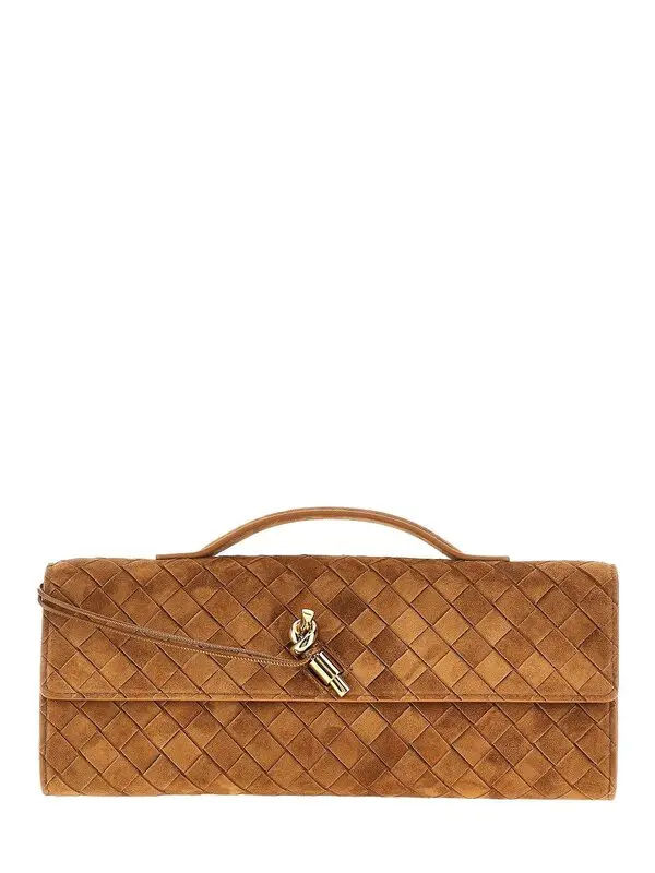 Bottega Veneta Andiamo Suede Leather Clutch - Beige