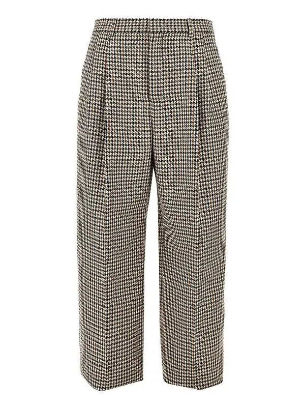 Emporio Armani Check Tweed Pleated Wide Leg Pants - Multicolor